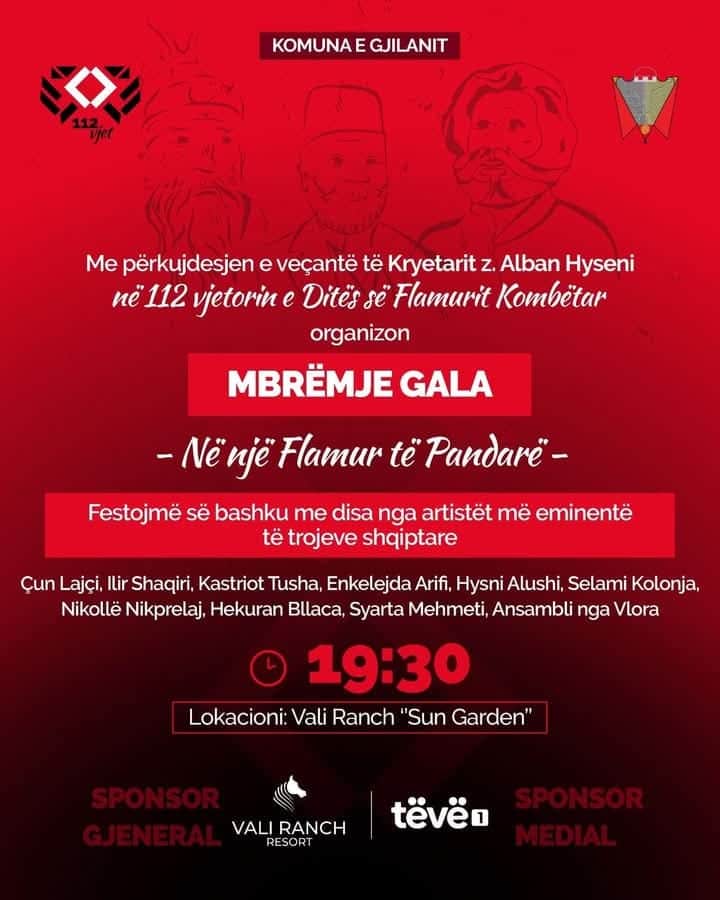 Më 28 nëntor mbahet gala mbrëmja “Nën një flamur të pandarë” (19:30 ...